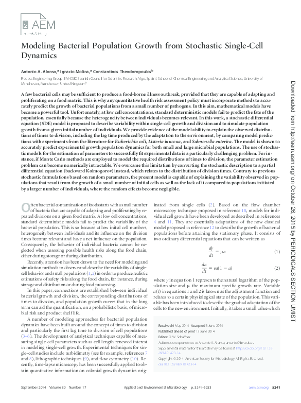 (PDF) Modeling Bacterial Population Growth from Stochastic Single-Cell ...