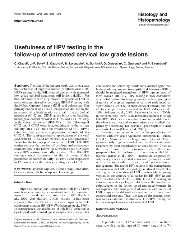 (PDF) Usefulness of HPV testing in the follow-up of untreated cervical ...