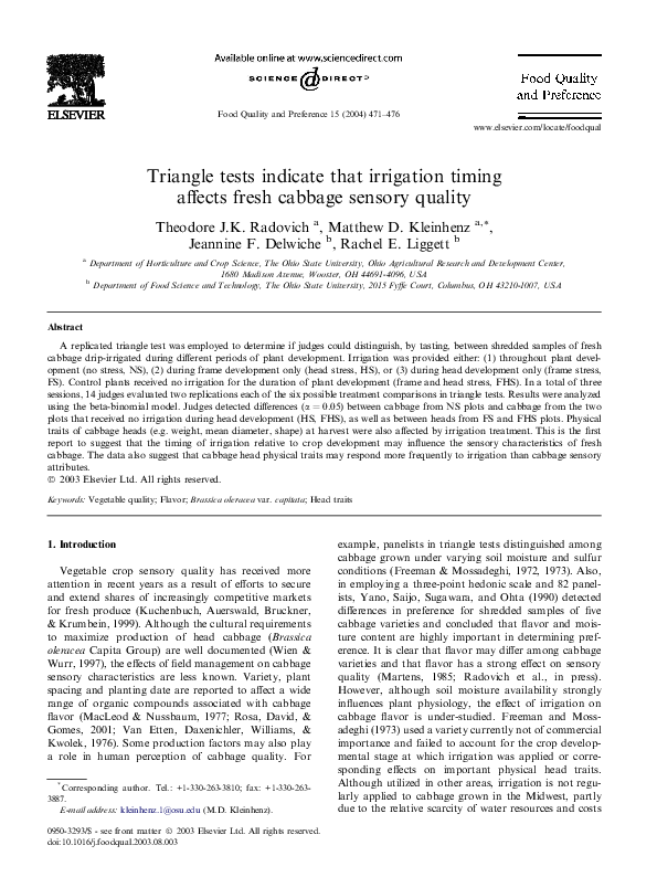 (PDF) Triangle tests indicate that irrigation timing affects fresh ...