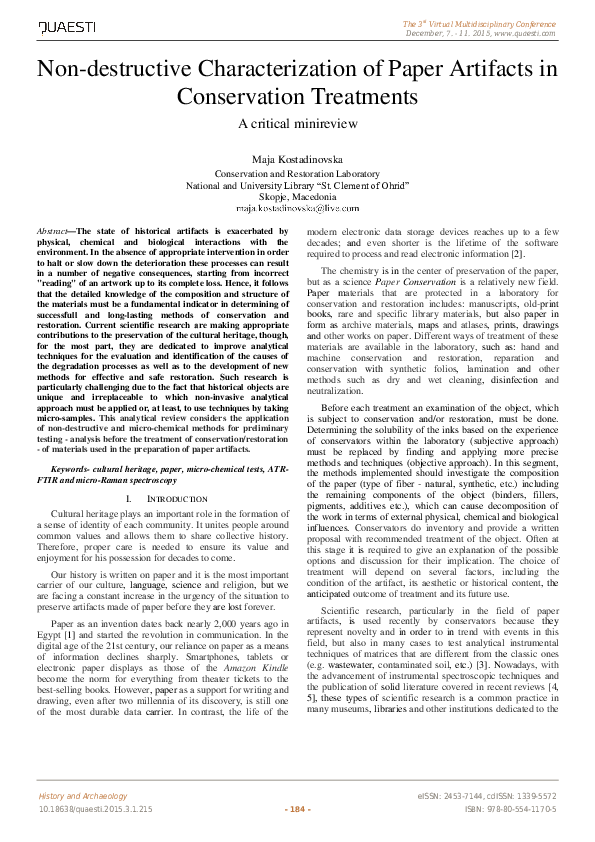 (PDF) Non-destructive Characterization of Paper Artifacts in ...