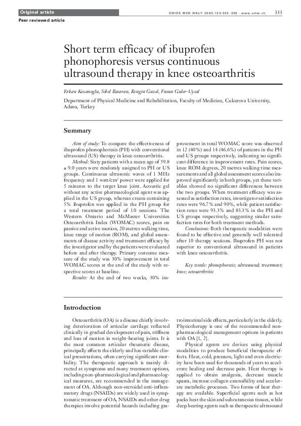 (PDF) Short term efficacy of ibuprofen phonophoresis versus continuous ... (PDF) Short term efficacy of ibuprofen phonophoresis versus continuous ...