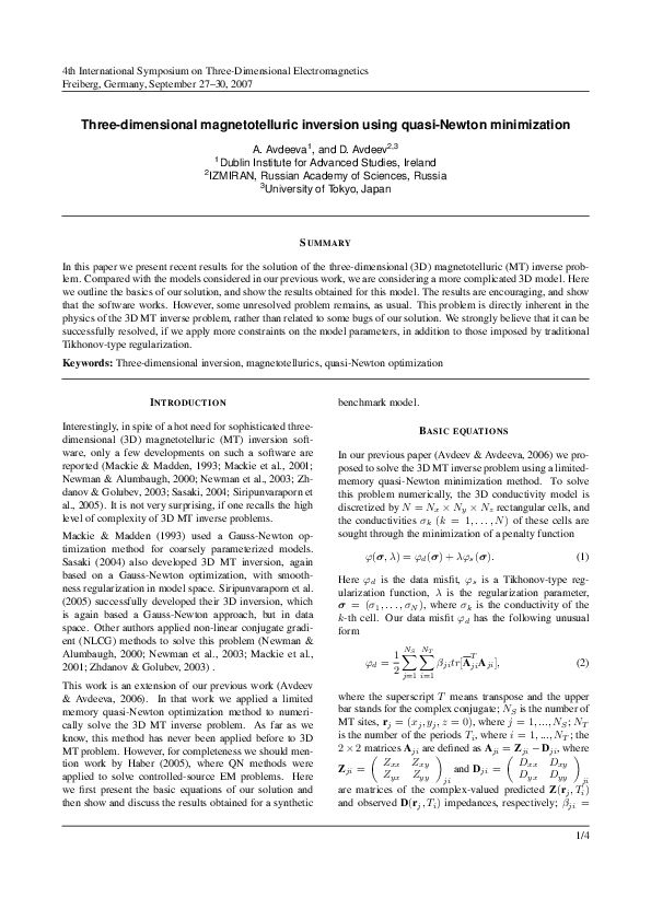 (PDF) Three-dimensional magnetotelluric inversion: data-space method | Makoto Uyeshima ...