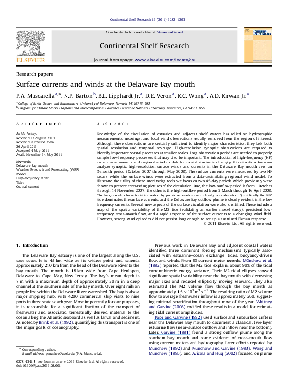 (PDF) Surface currents and winds at the Delaware Bay mouth