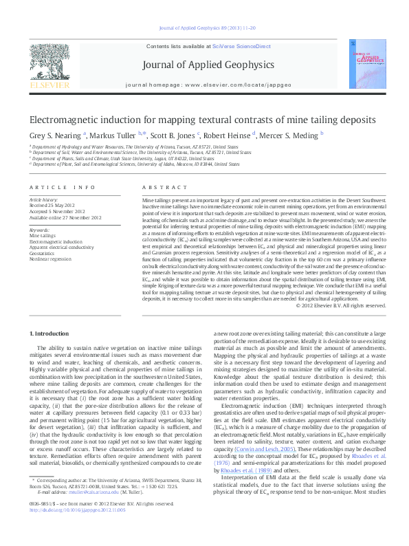 (PDF) Electromagnetic induction for mapping textural contrasts of mine tailing deposits