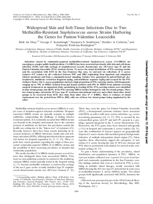 (PDF) Widespread Skin and Soft-Tissue Infections Due to Two Methicillin-Resistant Staphylococcus ...