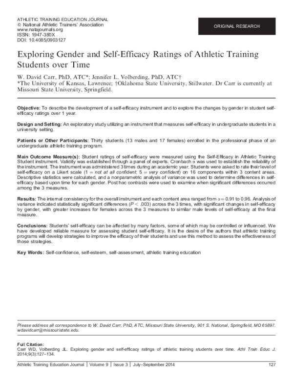 (PDF) Exploring Gender and Self-Efficacy Ratings of Athletic Training ...