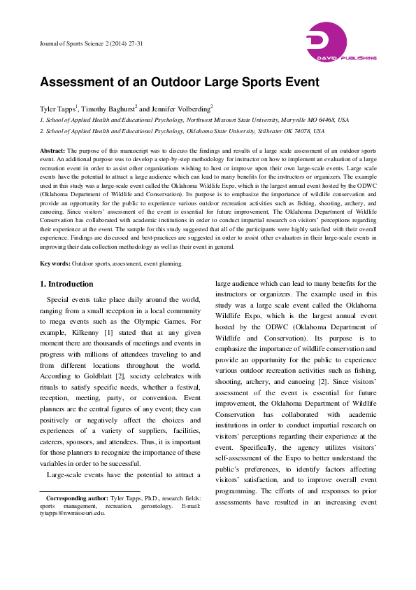 (PDF) Assessment of an Outdoor Large Sports Event