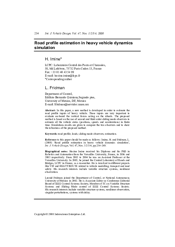 Pdf Road Profile Estimation In Heavy Vehicle Dynamics Simulation