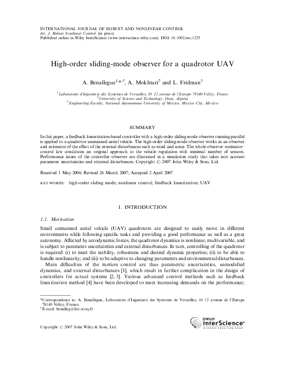 (PDF) High-order sliding-mode observer for a quadrotor UAV