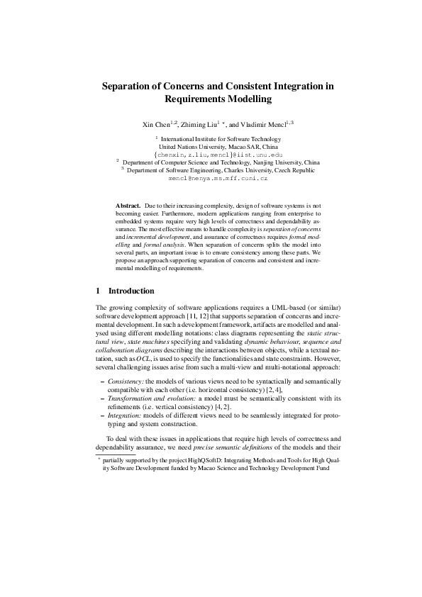 (PDF) Separation of Concerns and Consistent Integration in Requirements ...
