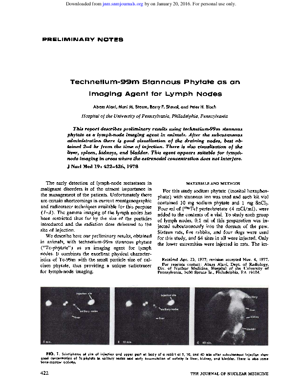 (PDF) Technetium-99m stannous phytate as an imaging agent for lymph nodes