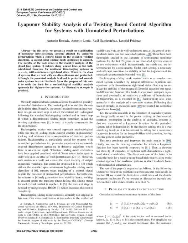(PDF) Lyapunov stability analysis of a twisting based control algorithm for systems with ...