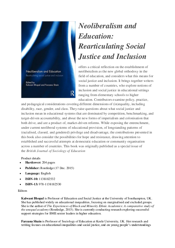(PDF) Neoliberalism and Education: Rearticulating Social Justice and ...