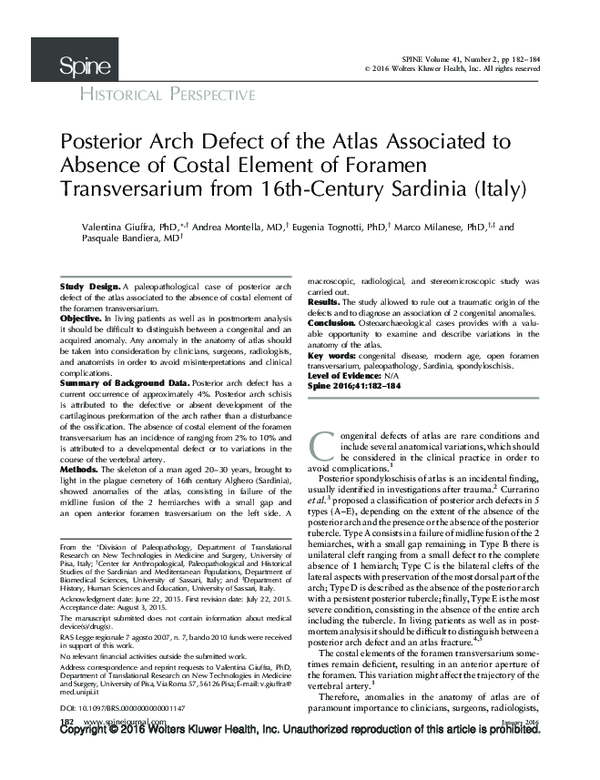 (PDF) Posterior Arch Defect of the Atlas Associated to Absence of ...