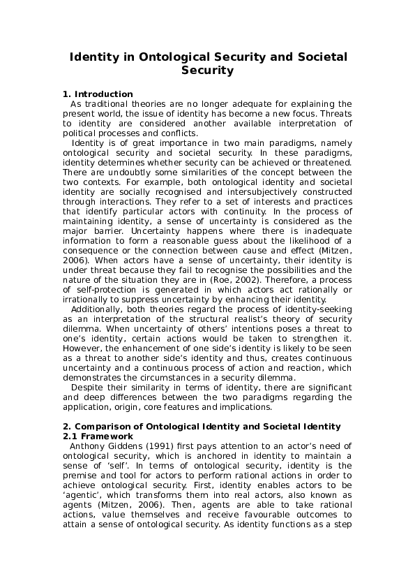 (DOC) Identity in Ontological Security and Societal Security