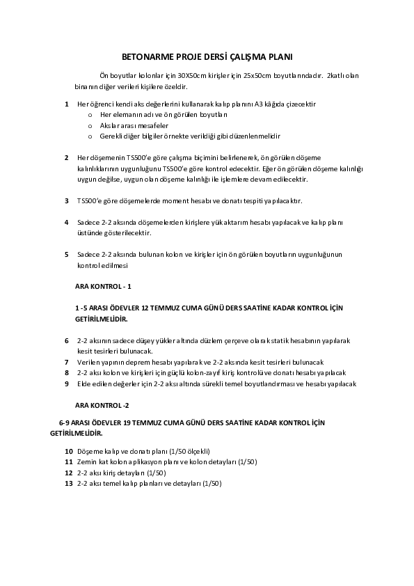 (PDF) Betonarme Proje Calisma Plani