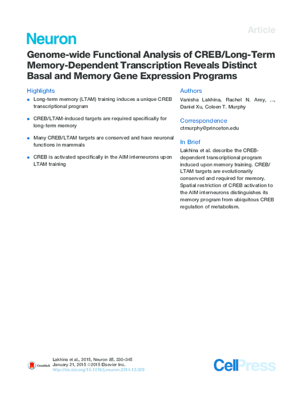 (PDF) Genome-wide Functional Analysis of CREB/Long-Term Memory-Dependent Transcription Reveals ...