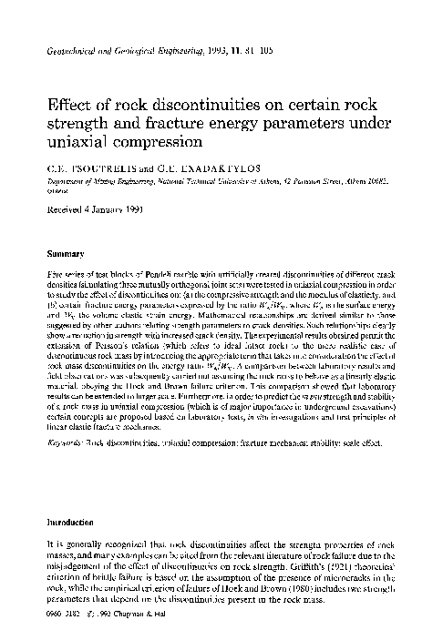 (PDF) Effect of rock discontinuities on certain rock strength and ...