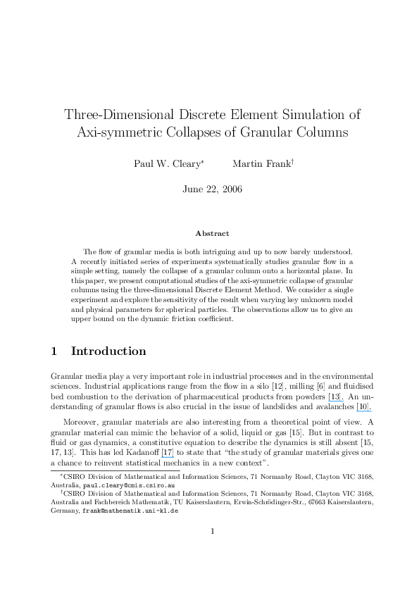 (PDF) Three-dimensional discrete element simulation for granular materials