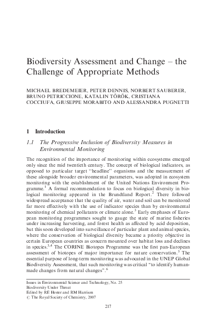 (PDF) Biodiversity Assessment and Change – the Challenge of Appropriate ...
