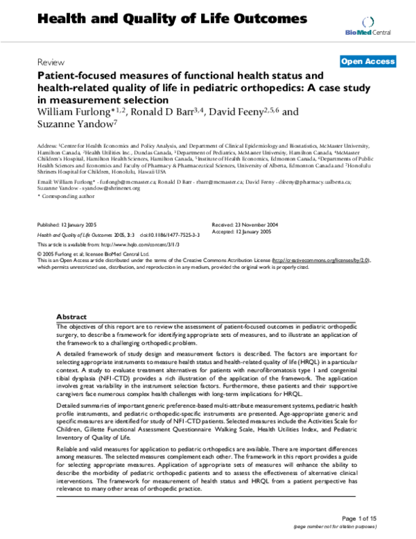 (PDF) Patient-focused measures of functional health status and health ...