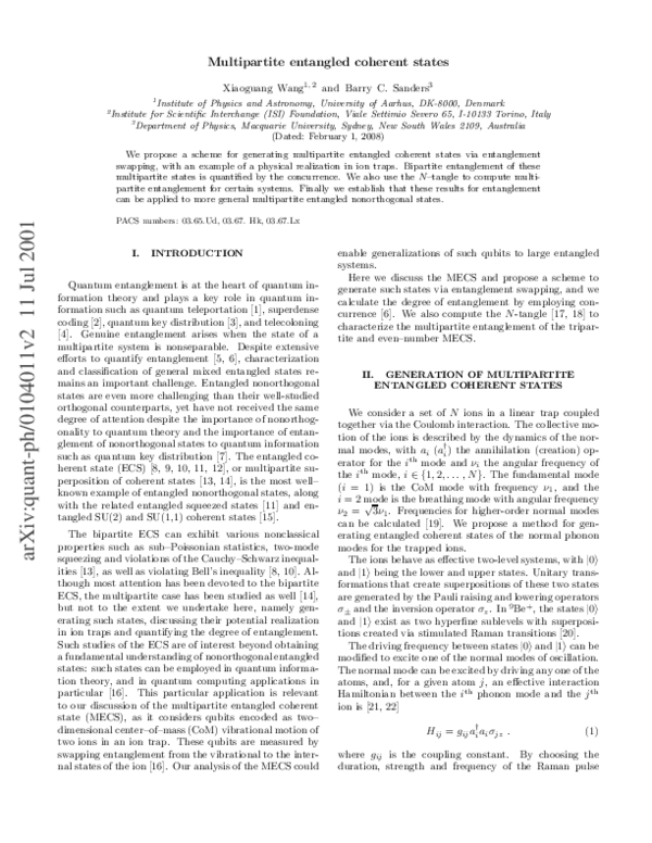 (PDF) Multipartite entangled coherent states
