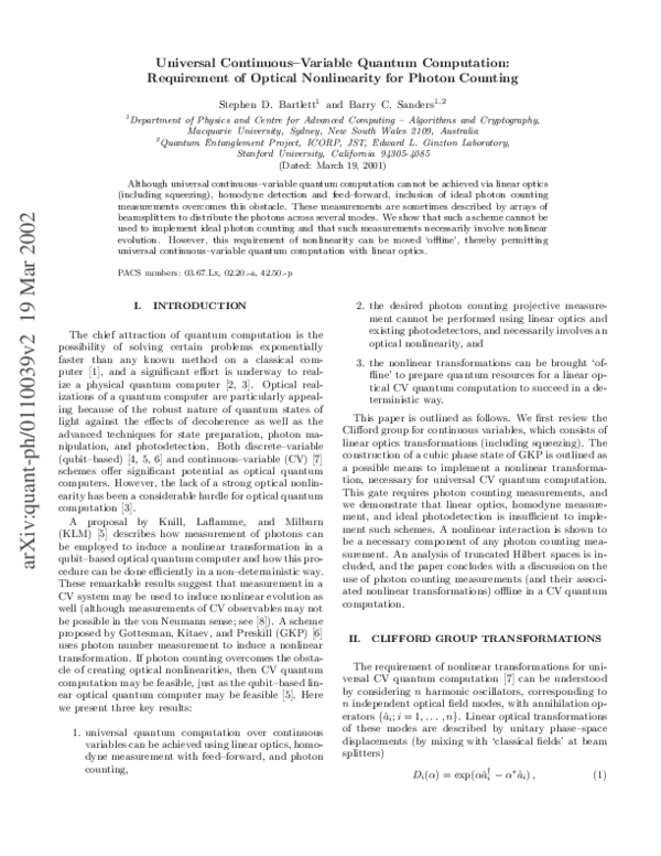 (PDF) Universal continuous-variable quantum computation: Requirement of optical nonlinearity for ...