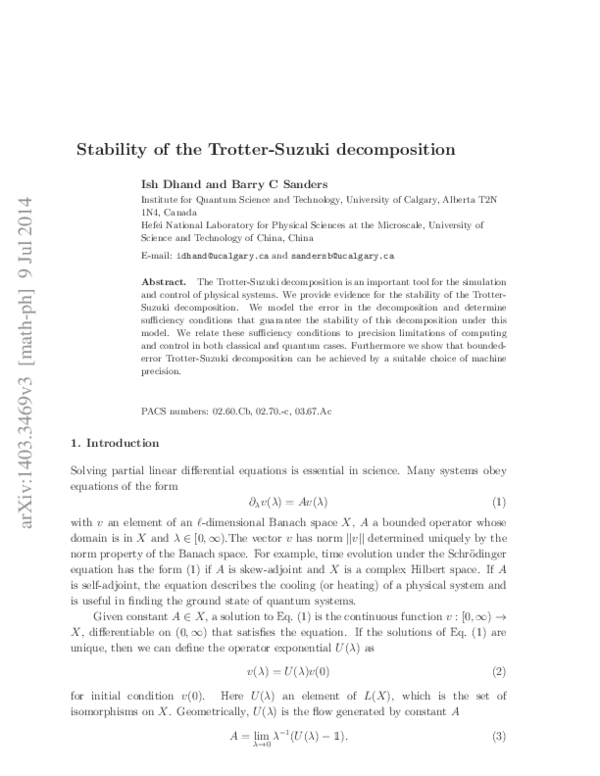 (PDF) Stability of the Trotter–Suzuki decomposition