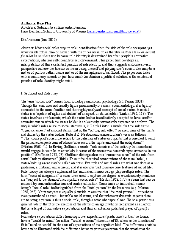 Authentic Role Play - A Political Solution to an Existential Paradox