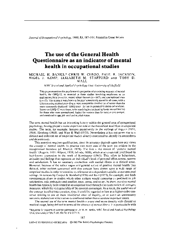 (PDF) The use of the General Health Questionnaire as an indicator of ...