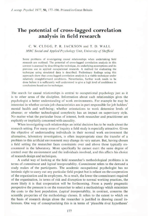 (PDF) The potential of cross‐lagged correlation analysis in field research