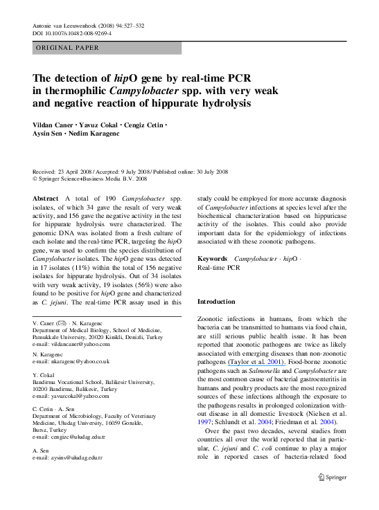 (PDF) The detection of hipO gene by real-time PCR in thermophilic ...