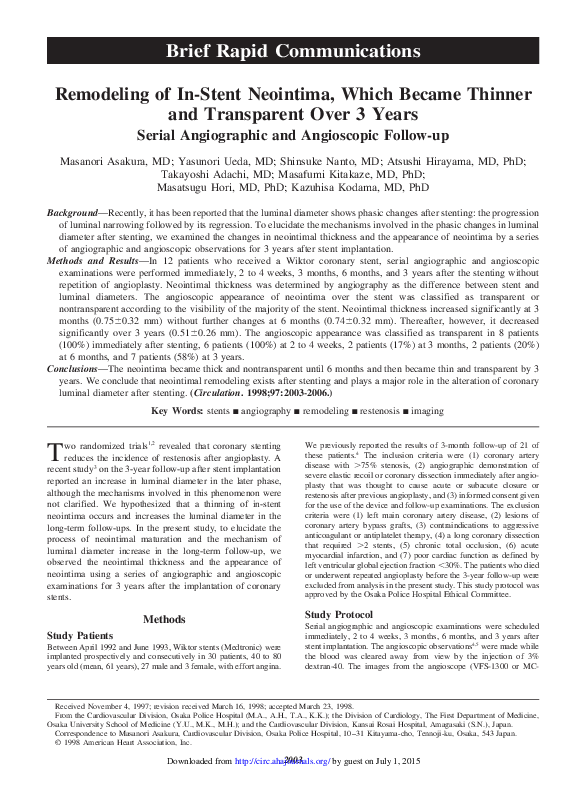 (PDF) Neointimal Remodeling Post-Stenting Over 3 Years