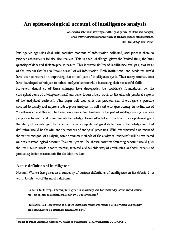 (PDF) An Epistemological Account of Intelligence Analysis