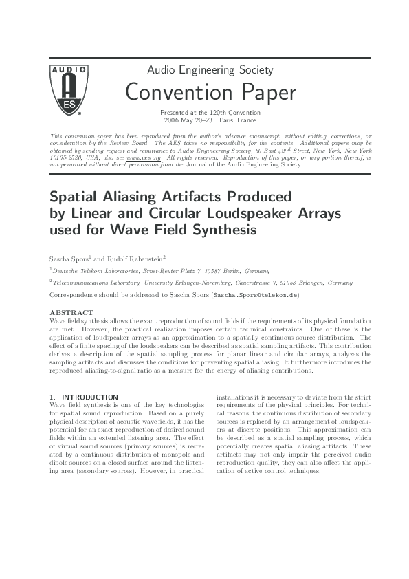 Pdf Spatial Aliasing Artifacts Produced By Linear And Circular