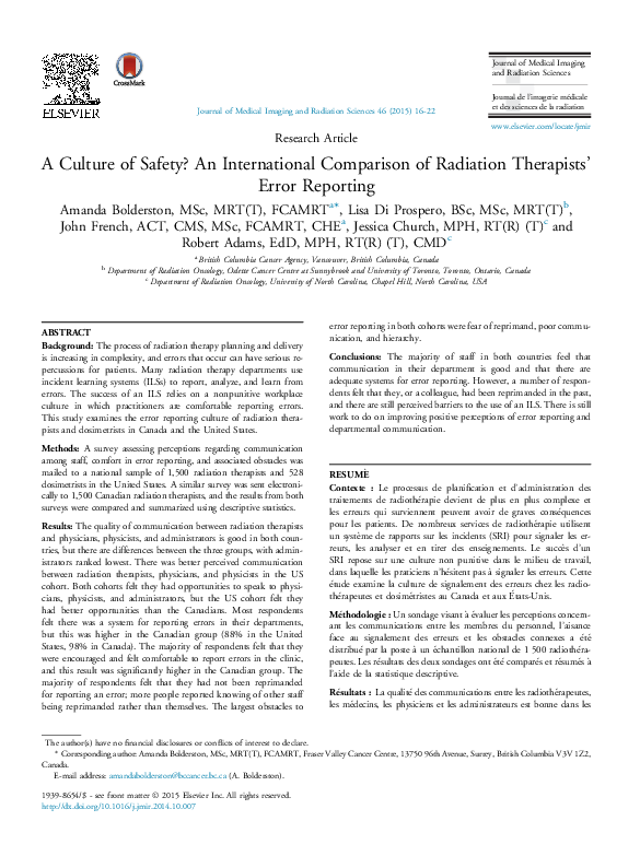(PDF) A Culture of Safety? An International Comparison of Radiation ...