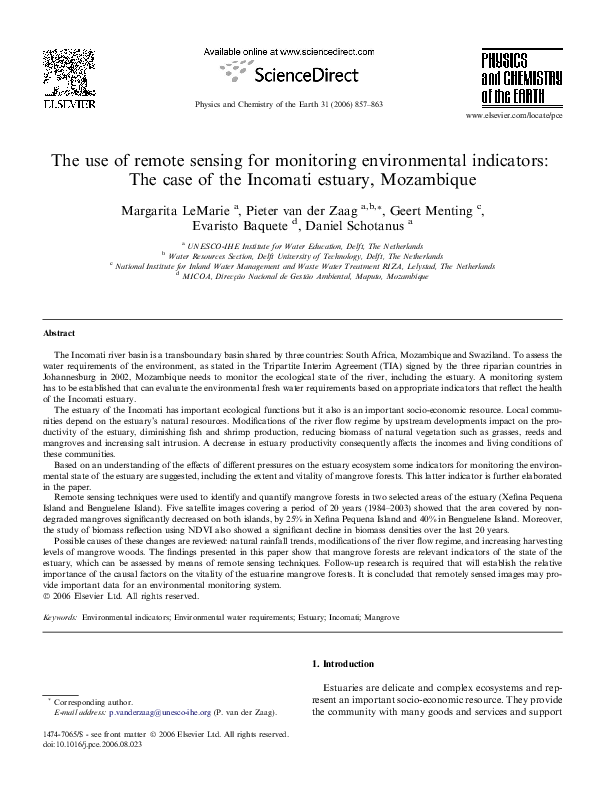 (PDF) The use of remote sensing for monitoring environmental indicators ...