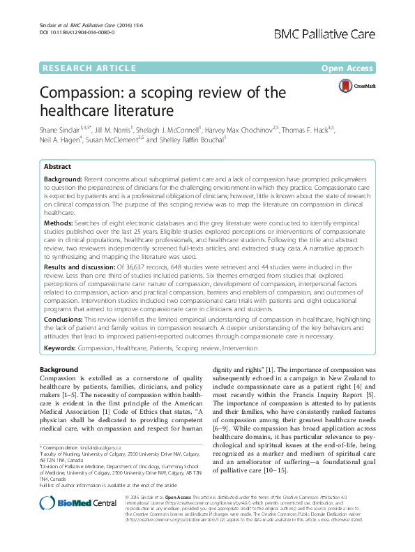 (PDF) Compassion: a scoping review of the healthcare literature