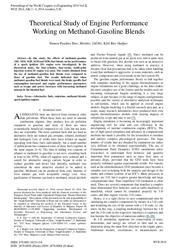 (PDF) Theoretical Study of Engine Performance Working on Methanol ...