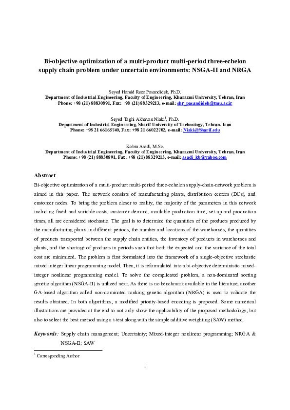 Pdf Bi Objective Optimization Of A Multi Product Multi Period Three