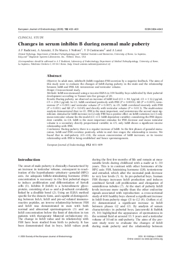 (PDF) Changes in serum inhibin B during normal male puberty