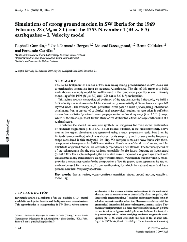 (PDF) Simulations of strong ground motion in SW Iberia for the 1969 February 28 ( M s = 8.0) and ...