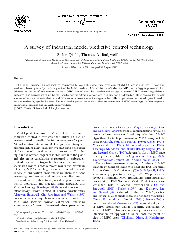 (PDF) An Overview of Model Predictive Control | john wilson - Academia.edu