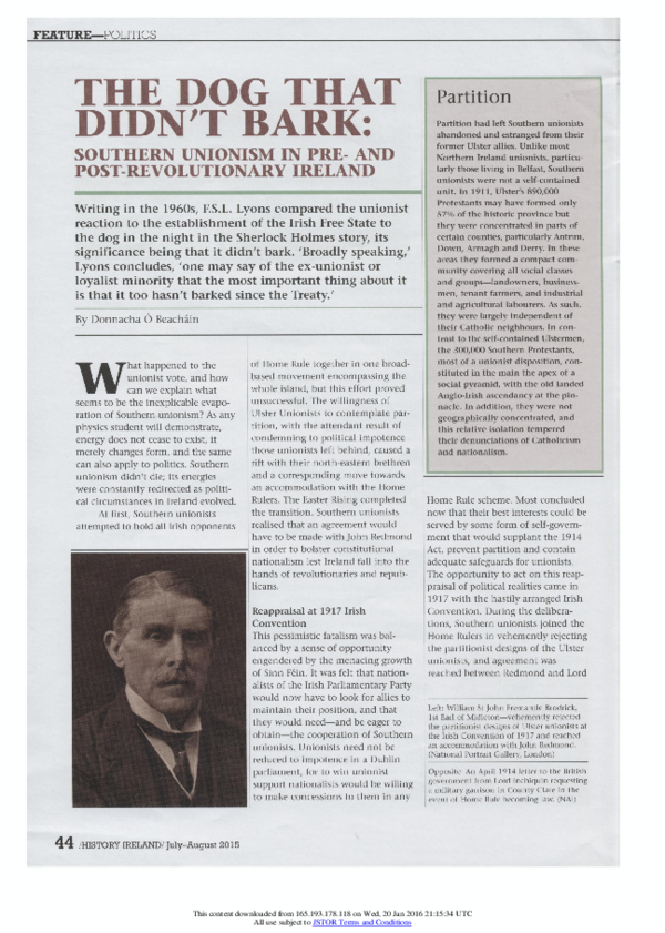 (PDF) Southern Unionism in pre- and post-revolutionary Ireland