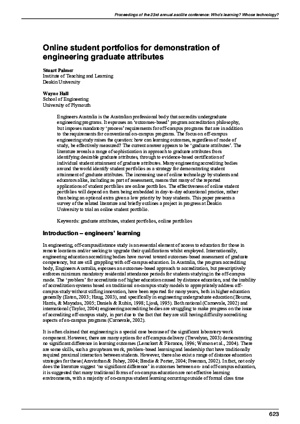 (PDF) Online student portfolios for demonstration of engineering ...