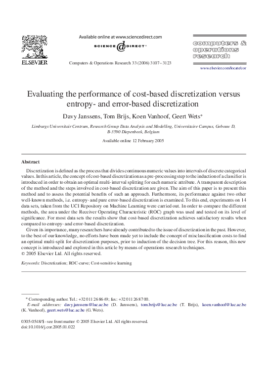 (PDF) Evaluating the performance of cost-based discretization versus entropy- and error-based ...