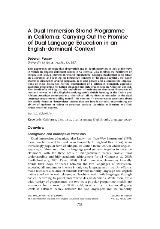 (PDF) A Dual Immersion Strand Programme in California: Carrying Out the ...