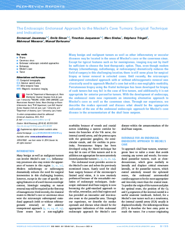 (PDF) The Endoscopic Endonasal Approach to the Meckel's Cave Tumors ...