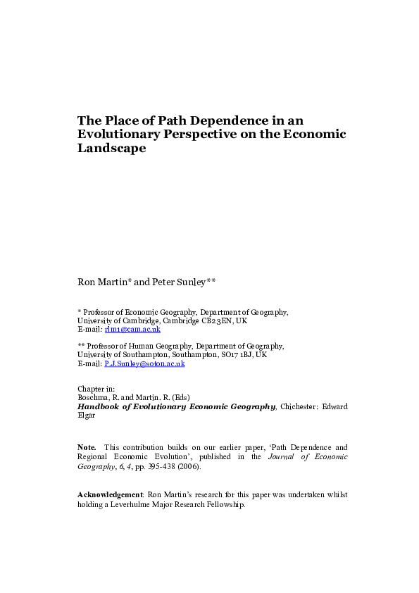 (PDF) The Place of Path Dependence in an Evolutionary Perspective on ...