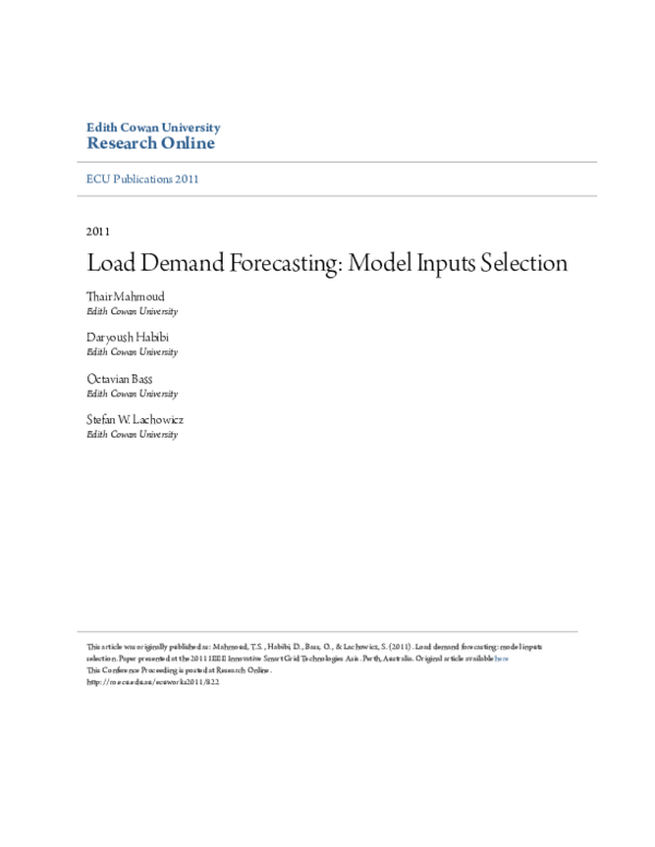 Pdf Load Demand Forecasting Model Inputs Selection